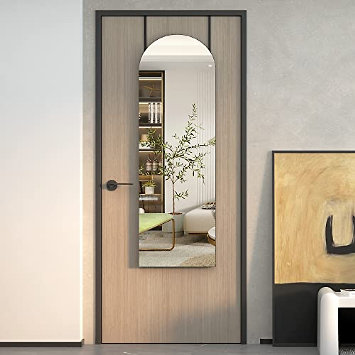 Kasibie Arched Full Length Mirror, 47"x14.5" Wall Mounted Mirror, Over The Door Hanging Mirror, Leaning Against Wall Mirror, Sleek Arched Mirror for Bedroom Living Room (Black)