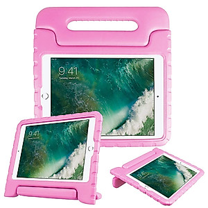 Fintie Case for iPad 6th Generation 2018 / iPad 5th Generation 2017 / iPad Air 2 / iPad Air (9.7 Inch) - Kiddie Series Light Weight Shock Proof Convertible Handle Stand Cover Kids Friendly, Pink
