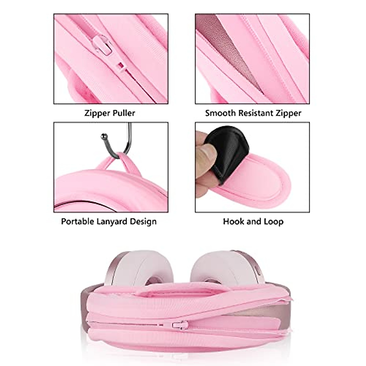 Geekria NOVA Hook and Loop Headband Cover + Headband Pad Set/Headband Protector with Zipper/DIY Installation No Tool Needed, Compatible with Bose Beats JBL Sony Hyperx Headphones (Pink)