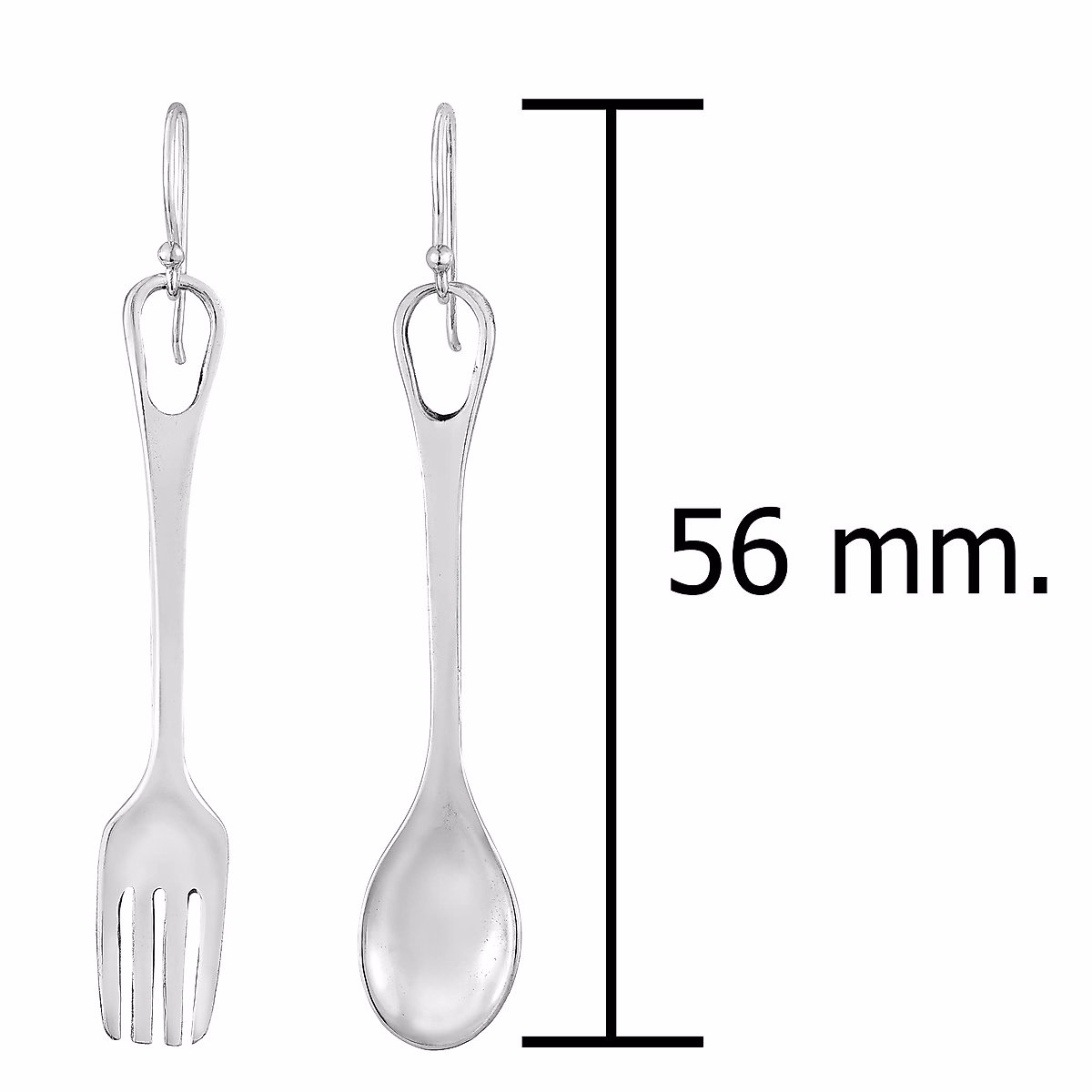 AeraVida Stylish Bon Appétit Spoon and Fork Mismatched Pair .925 Sterling Silver Cutlery Set Fishhook Dangle Earrings for Foodies and Fine Dining Fashion Accessories