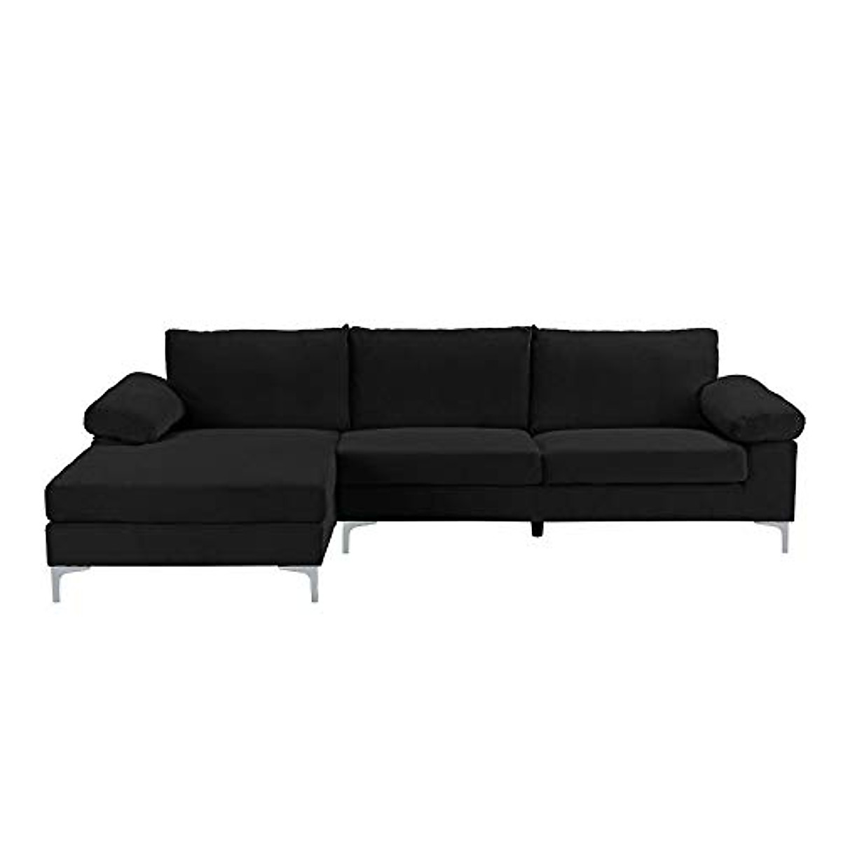 Casa Andrea Milano LLC Modern Large Velvet Fabric Sectional Sofa, L-Shape Couch with Extra Wide Chaise Lounge, Onyx