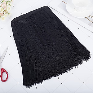 OLYCRAFT 10.4 Yards Polyester Tassel Fringe Trim 11 inch Wide Sewing Fringe Trim Lace Long Lenth Polyester Tassel for DIY Latin Dress - Black