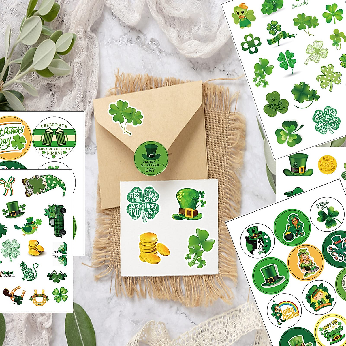 333PCS St Patricks Day Stickers, Shamrock Stickers, St. Patrick's Day Stickers for Kids Party Favors Decorations, Irish Shamrock Labels for Toys Cards Craft Scrapbooking