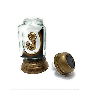 Importer AM Rainbow Glass Cemetery Memorial Candle with 3D Portrait of Jesus and Mary | Grave Light Remembrance Decoration | European Style Candle Holder Home & Garden Decor (8.5in Tall, Gold)