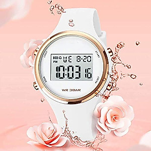 XCZAP Ladies Outdoor Sport Watches Alarm Clock 5Bar Waterproof LED Women Digital Watch (White)