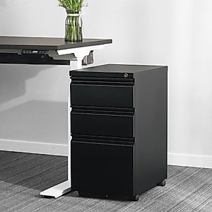 PALFISH 2-Drawer File Cabinet with Lock, Metal Filling Cabinets Suits Legal/Letter Size for Home Office, Fully Assembled Except Wheels, Grey (2-Drawer Widen, Black)