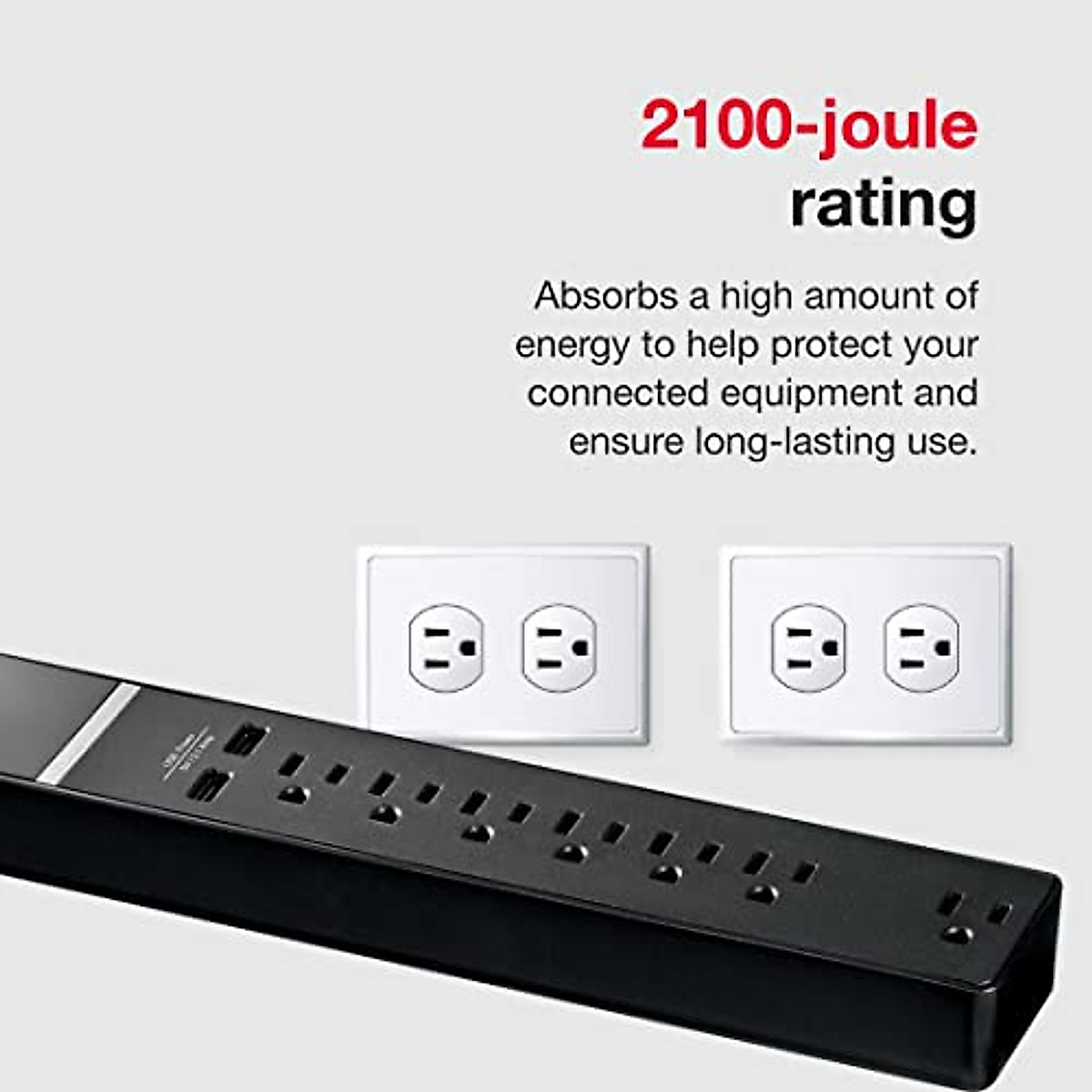 Rocketfish 7-Outlet/2-USB Wall Tap Surge Protector Strip - Provides Protection & Convenient Mobile Phone Charging - Black
