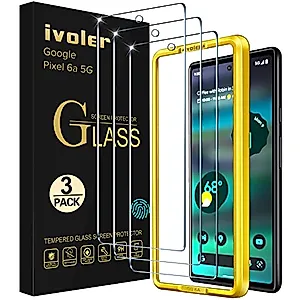 ivoler [3 Pack] Screen Protector Tempered Glass for Google Pixel 6a 5G 2022 (6.1 inch)[Fingerprint Unlock Compatible] with Easy Installation Frame[Not for Pixel 6] 9H Hardness Clear Film Bubble Free