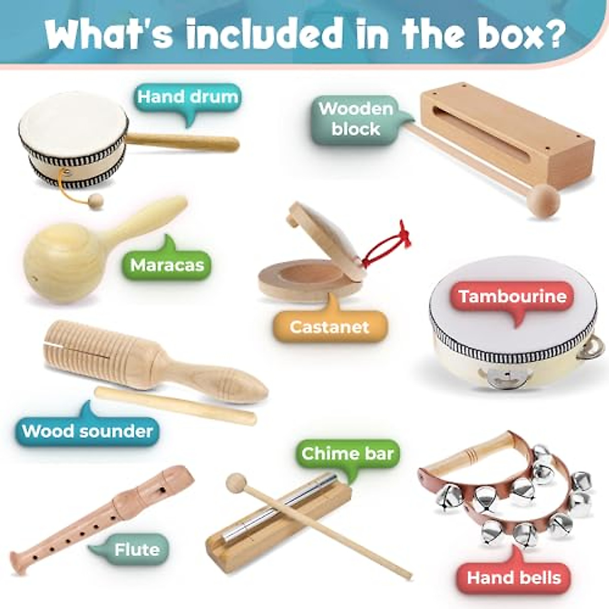 Stoie’s International Wooden Music Set - Toddler Musical Instruments for Kids Ages 5-9 Montessori Baby Musical Instruments for Toddlers 3-5 Kids Musical Instruments Toys Music