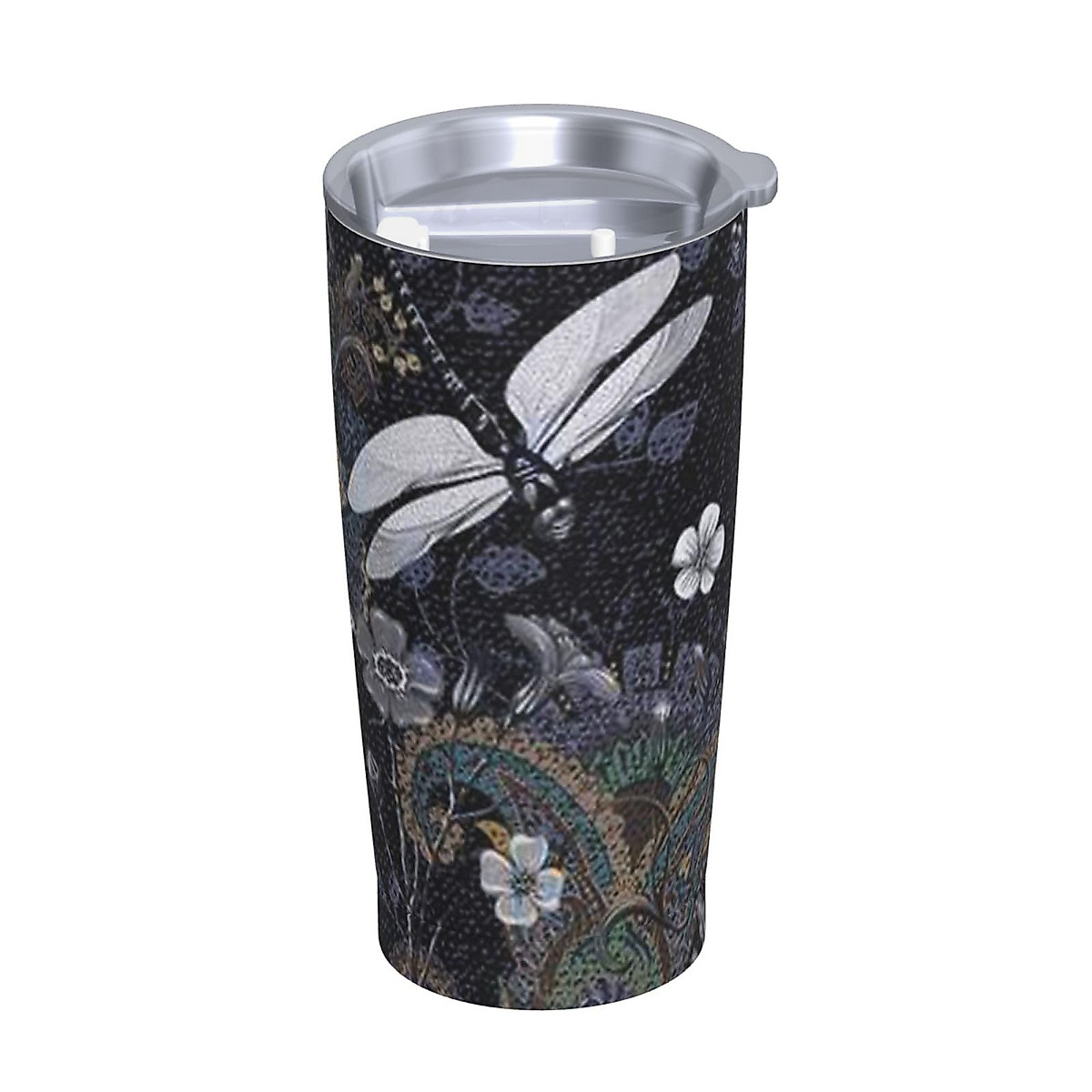 EVANEM 20 Oz Stainless Steel Tumbler With Straw Cleaner Dragonflies Grey Printed Insulated Cup Travel Coffee Mug Vacuum Insulated Tumblers For Home Office