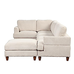 U-Shaped Oversized Corduroy Modular Sectional Sofa Couch with Movable Ottoman ,L/U 6 Seaters Free Combined Corner Sofa&Couch Convertible Spacious Sleeper Sofabed for Home Apartment Office Living Room