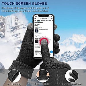 3 Pack Winter Knitted Brim Beanie Hats Gloves Scarf Set Warm Hat Scarf and Touchscreen Gloves for Men Women (Black)