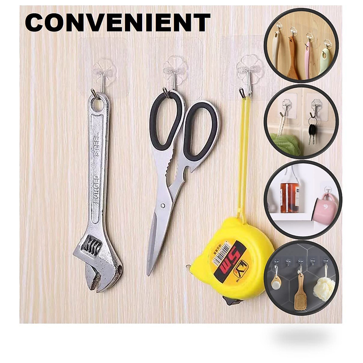 QUALIALL 40pcs Heavy Duty Adhesive Hooks for Damage-Free Hanging - Transparent Plastic Hangers for Ceilings and Walls