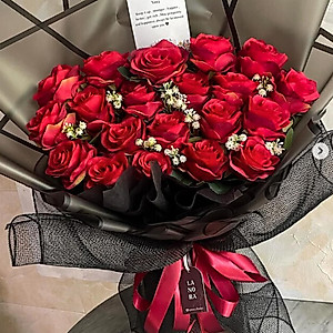 RUSPEPA 20 Sheets Flower Wrapping Paper - Black Edge Frosted Waterproof Floral Bouquet Wrapping Paper - Florist Supplies Packaging Paper for Birthday, Wedding and DIY Crafts - Black