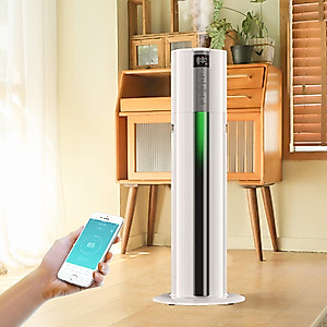 Smart Humidifiers for Bedroom Large Room, YOKEKON 7L/1.85Gal Cool Mist Top Fill Humidifier with 3 Speed Humidistat, Floor Humidifiers for Baby Kids Adults Home Yoga Sleep, Remote, White, Voice Control