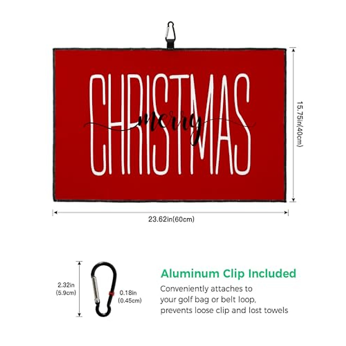 Golf Towel Merry Christmas Quotes Red,Waffle Pattern Microfiber Club Cleaner Golf Towels with Carabiner Clip for Women Men Dad,Black White Word Art Golf Towel for Golf Bags Accessories,24x16in
