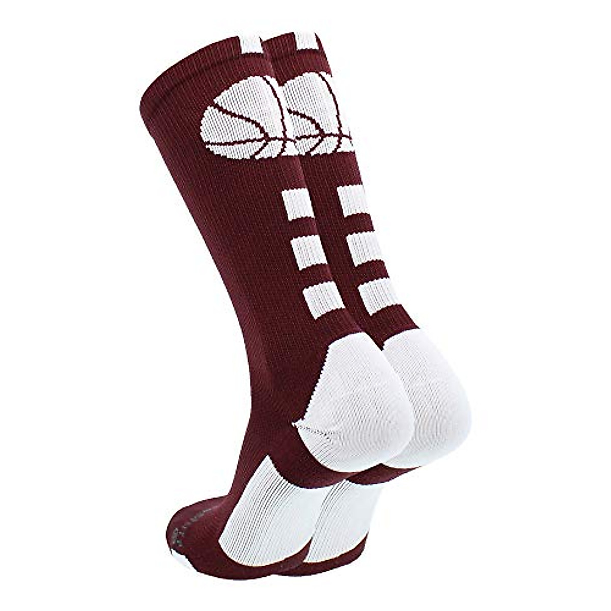 MadSportsStuff Basketball Logo Athletic Crew Socks, Small - Maroon/White