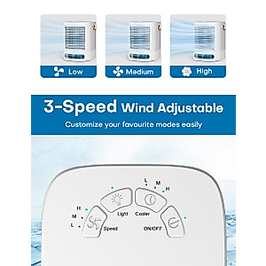 FANCOLE Mini Air Conditioner, Personal Air Cooler w/ 7-Color Night Light, 3-Level Humidify, 3 Speeds,USB Powered Evaporative Air Cooler, Small Desktop Air Conditioner Portable for Room Bedroom Office