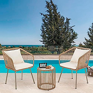 3 Piece Patio Bistro Set,Outdoor Conversation Sets, Small Patio Furniture Set w/ Glass Top Table and 2 Chairs,Outdoor Table and Chairs Set of 2,Wicker Patio Chairs for Yard Lawn Garden Porch Backyard