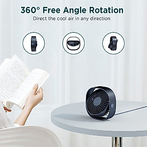 EasyAcc USB Desk Fan, 3 Speeds USB Fan [Lower Noise USB Powered ONLY&Powerful Desk Fan] USB Portable Powered Fan, 360°Rotatable Personal Table Fan Travel Fan for Desk Home Bedroom Office（No Battery）