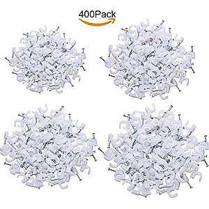 Round Cable Wire Clips 4mm 6mm 8mm 10mm (Pack of 400) Cable Management RG6 RG59 CAT5 CAT6 RJ45 Electrical Ethernet Dish TV Speaker Wire Cord Tie Holder Single Coaxial Nail Clamps