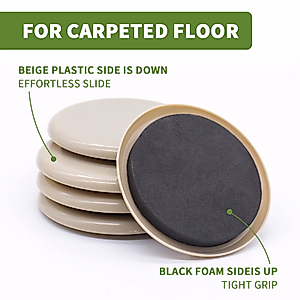 COVERCORNER Furniture Sliders for Carpet 8 PCS - 3 1/2 inch Furniture Moving Slider Chair Legs Floors Protectors– Move Your Furniture Easy & Safely(for Carpet)