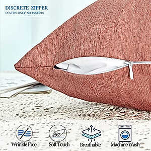 Mebakuk Linen Throw Pillow Covers Set of 2 Farmhouse Waterproof Decorative Pillowcase Soft and Cozy Square Cushion Case for Outdoor and Sofa Chairs (24 x 24 Inch Coral Red)