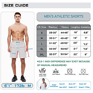 HEALONG Mens Athletic Shorts Cotton: Gym Workout Running Exercise Training - 7" Elastic Waist Drawstring Fashion Casual Sports for Men with Zipper Pockets White