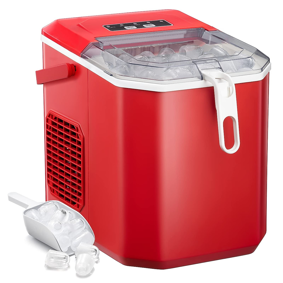 Antarctic Star Countertop Ice Maker Portable Ice Machine with Handle,Self-Cleaning Ice Makers, 26Lbs/24H, 9 Ice Cubes Ready in 6 Mins, S/L ice, for Home Kitchen Bar Party (Red)