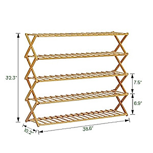 MoNiBloom Bamboo 5-Tier Wide Shoe Organizer Shelf, Stackable Shoes Shelf Storage Organize Installation-Free for Entryway, Hallway, Bedroom, Natural