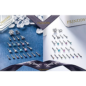 Prjndjw 44pcs 18G 20G Nose Rings Studs Nose Rings for Women Nose Piercings Jewelry Surgical Stainless Steel Straight Nose Studs Moon Star Heart Butterfly Hypoallergenic for Men