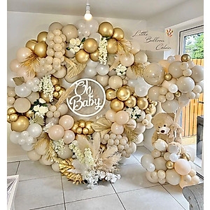 White Sand and Gold Balloons Arch Garland Kit-180pcs Neutral Metallic White Chrome Gold Balloons for Boho Wedding Baby Shower Bridal Shower Birthday Party Decorations
