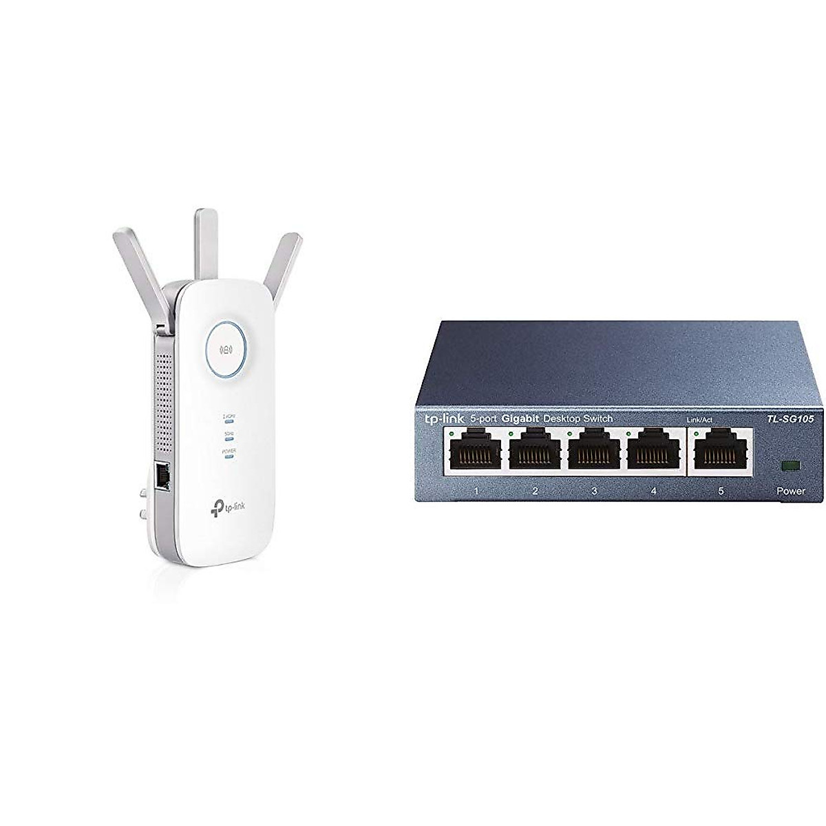 TP-Link PCMag Editor's Choice - AC1750 WiFi Range Extender - Extend WiFi Signal to Smart Home & Alexa Devices (RE450) & 5 Port Gigabit Ethernet Network Switch (TL-SG105)