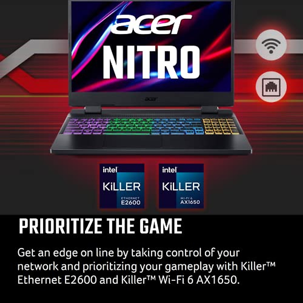 Acer Nitro 5 AN515-58-7583 Gaming Laptop | Intel Core i7-12700H | NVIDIA GeForce RTX 3070 Ti Laptop GPU | 15.6" QHD 165Hz 3ms IPS Display | 16GB DDR4 | 2TB SSD in RAID 0 | Killer WiFi 6 | RGB Keyboard