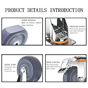 Caster Wheels, Wheels for Furniture Casters Set of 4, 3 Inch Casters, Directional & Swivel & Brake Casters, Industrial Casters Rubber Silent Load Capacity 300Kg(2fixed+2universal)