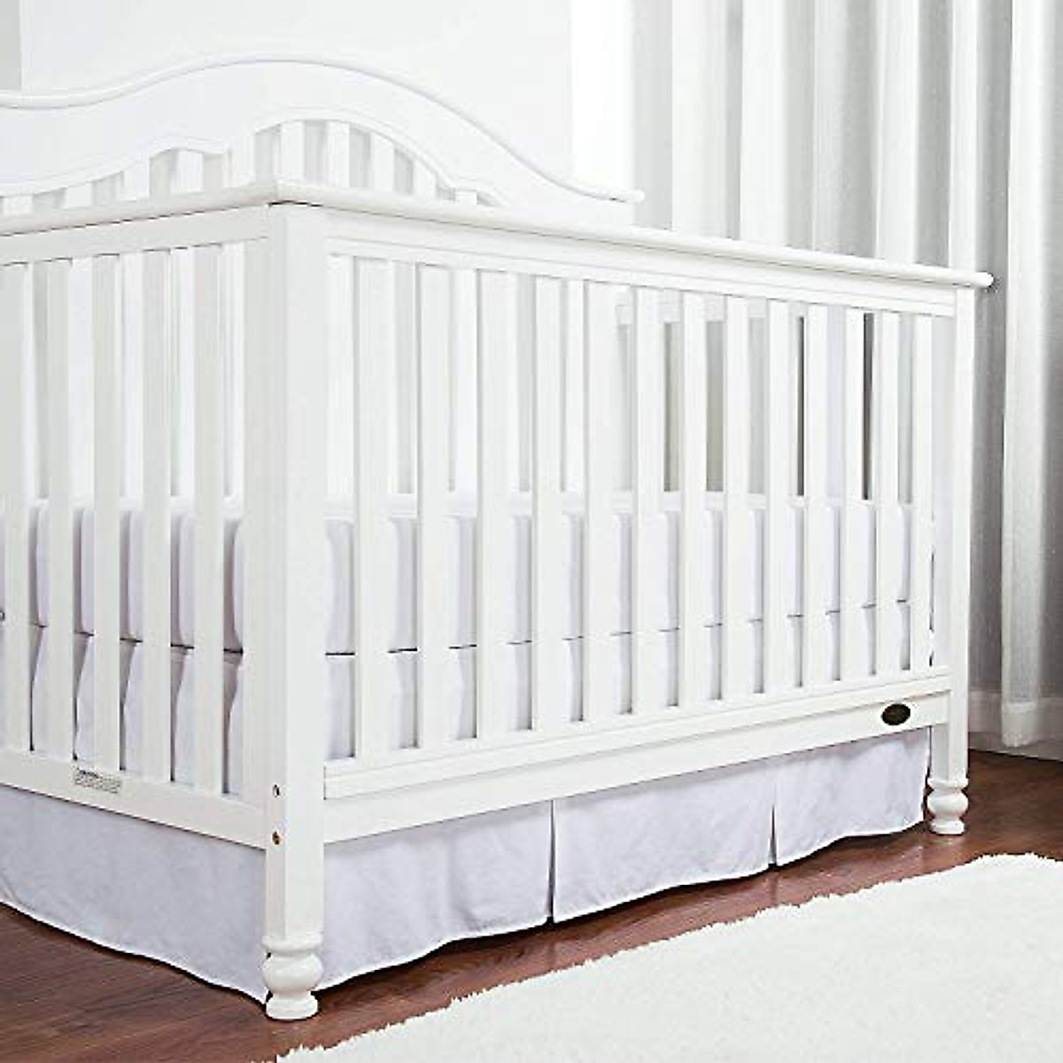 TILLYOU Crib Bed Skirt White Pleated for Baby Boys Girls, 100% Natural Soft Dust Ruffle, Standard Nursery Bedding Toddler Bedskirt Solid, 14" Drop