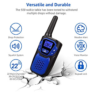 Walkie Talkies for Adult, Rechargeable Long Range Walky Talky Handheld Two Way Radio with NOAA Weather Channel, 6x1000MAH AA Batteries and USB Charger Included (Blue and Green 2 Pack)