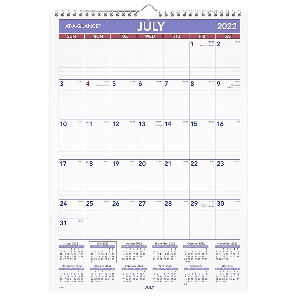 AT-A-GLANCE 2022-2023 Wall Calendar, Monthly Academic, 12" x 17", Medium, Wirebound (PMA228)