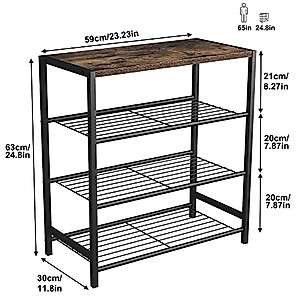 HOMEFORT 4-Tier Metal Shoe Rack, All-Metal Shoe Tower,Shoe Storage Shelf with MDF Top Board,Each Tier Fits 3 Pairs of Shoes,Entryway Shoes Organizer with Sturdy Metal Shelves in Rustic Brown,23.23"