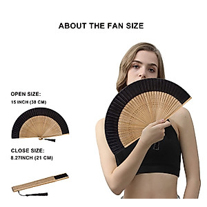Amajiji 8.27"(21cm) Hand Held Bamboo Silk Folding Fan Hand Fan,Chinese/Japanese Charming Elegant Vintage Retro Style,Women Ladys Girls Best Gifts (Sexy Bamboo)