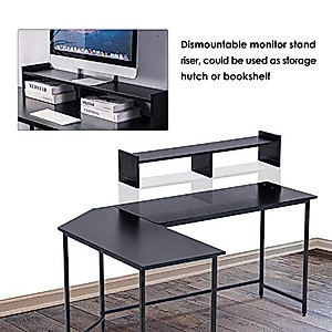 ivinta Modern L-Shaped Computer Office Desk, Gaming Corner Desk with Monitor Stand, Home Office Study Writing Table Workstation for Small Spaces