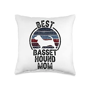 Retro Basset Hound Gift for Women & Mom Best Dog Mother Mom-Vintage Basset Hound Throw Pillow, 16x16, Multicolor