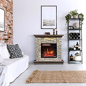 duraflame® Wall Mantel Electric Fireplace with Remote Control, Smoky Gray Stone