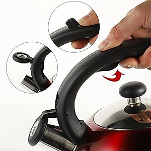 HEMOTON Tea Kettle Tea Kettle Tea Kettle Red Stainless Steel Whistling Tea Coffee Kettle with Heat Proof Handle Kitchen Grade Stainless Steel Teapot Stovetops Tea Pot Tea Pot Tea Pot