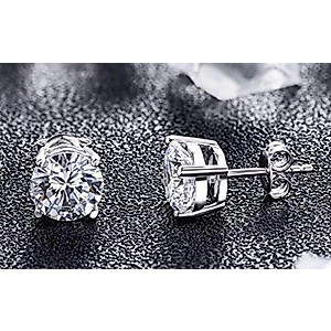 Sterling Silver Rose Opal Birthstone Stud Earrings Cubic Zirconia Diamond Gemstone Hypoallergenic Nickel Free Women Girl Men Fine Jewelry (White)