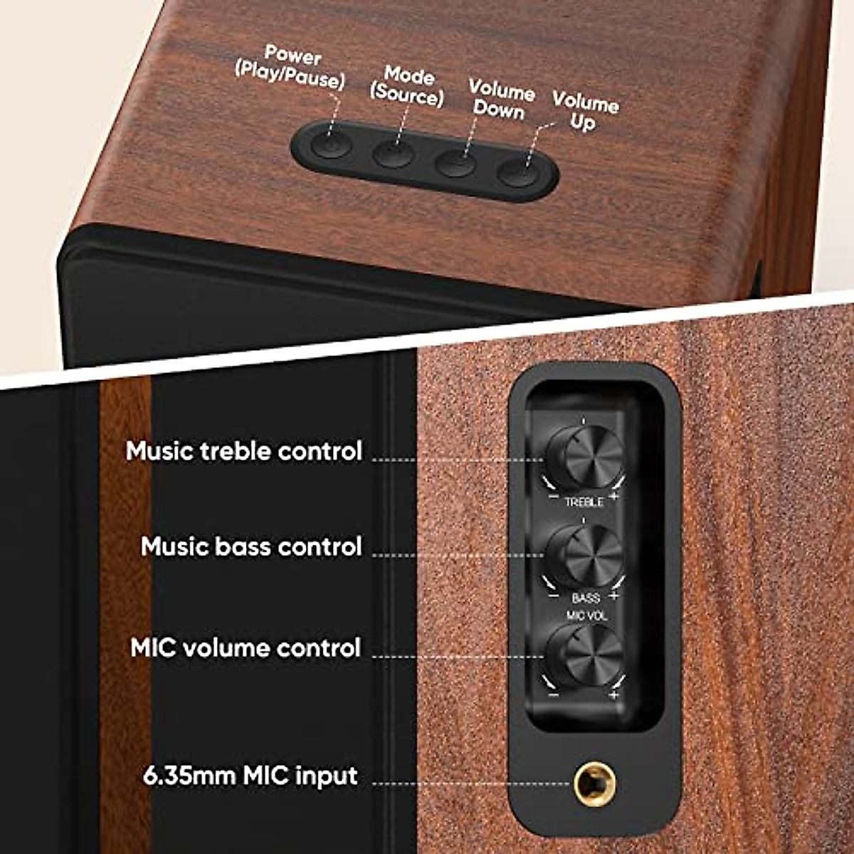 Saiyin Bookshelf Speakers with MIC Input, 40W X 2 Powered Bluetooth Bookshelf Speakers Pair-Optical Input, 5 Inch 2.0 Stereo Active Speakers with Subwoofer Line Out