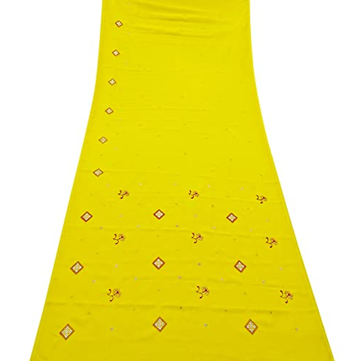 Peegli Indian Vintage Yellow Dress Material Georgette Recycled Fabric Embroidered DIY Craft Used Textile