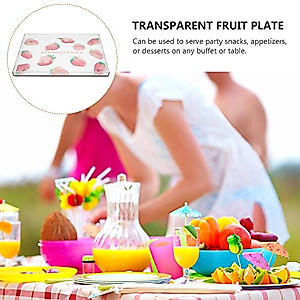 11.4" x 8.3" Plastic Serving Trays - Clear Plastic Trays, Acrylic Serving Tray, Excellent for Weddings, Buffets, Birthday Parties (Strawberry Pattern)
