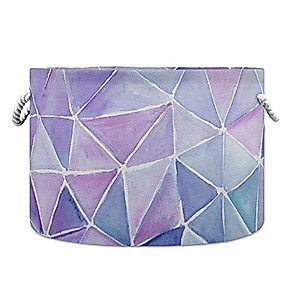 Storage Basket Bin Modern Purple Geometry Round Laundry Basket Collapsible Organizer Basket Kids Laundry Hamper with Handles for Nursery Clothes Toys Books Home Decor