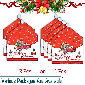 Christmas Chair Covers Set of 4, Christmas Chair Back Covers, Santa Hat Chair Covers, Christmas Decorations Indoor Chair Covers for Dining Room, Christmas Kitchen Decor Dining Room Chair Covers